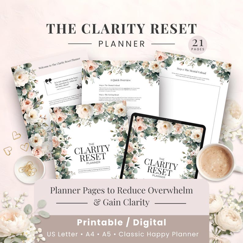 Clarity Reset Printable Planner | Digital Goals Productivity Guide PDF ...