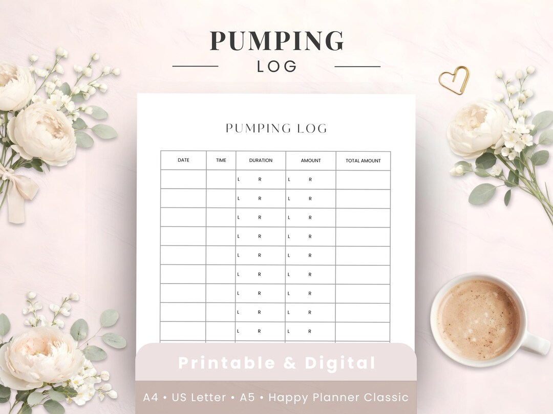 Pumping Log Printable Milk Output Tracker, Pump Session Record With ...