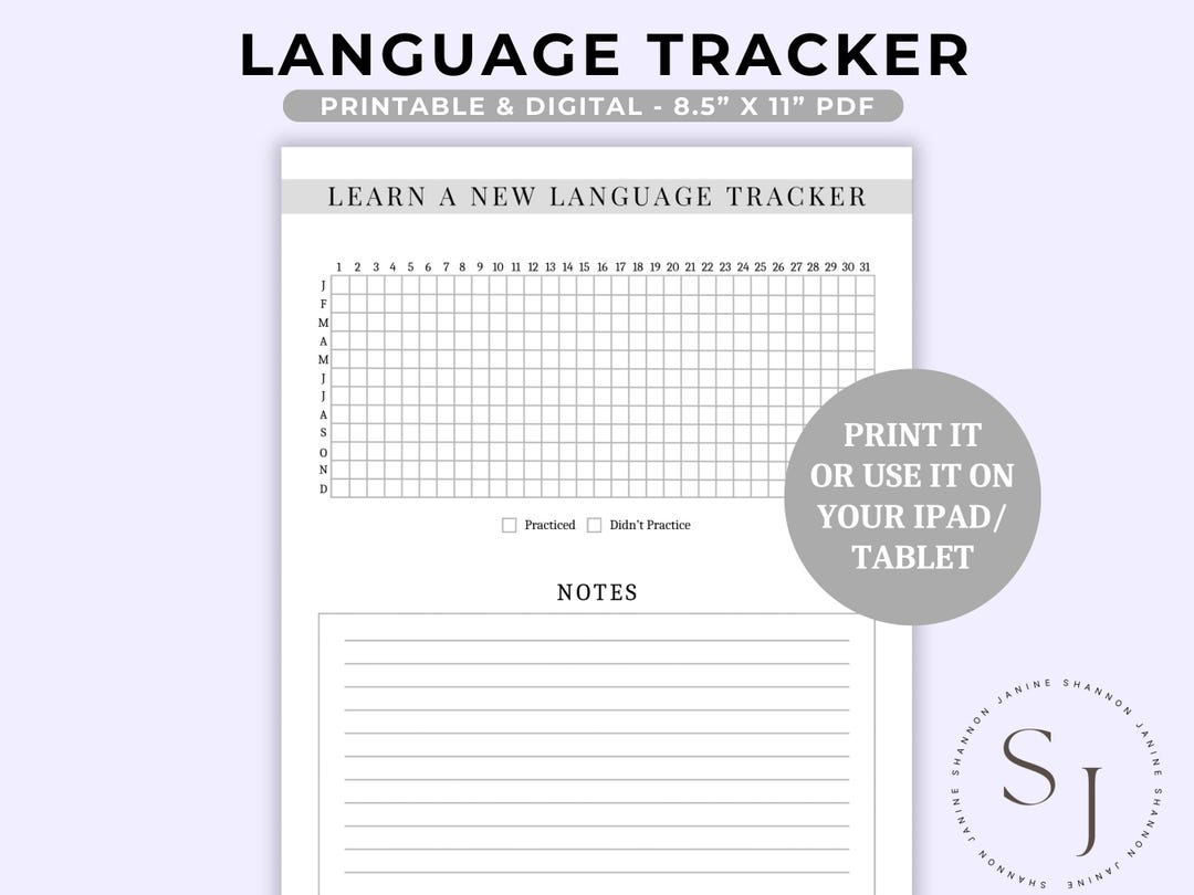 Language Tracker Printable Journal Page Digital iPad Planner Printable ...