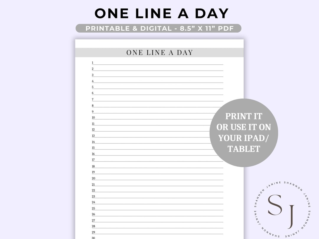 One Line A Day Page | Printable Journal Page | Digital iPad Planner ...