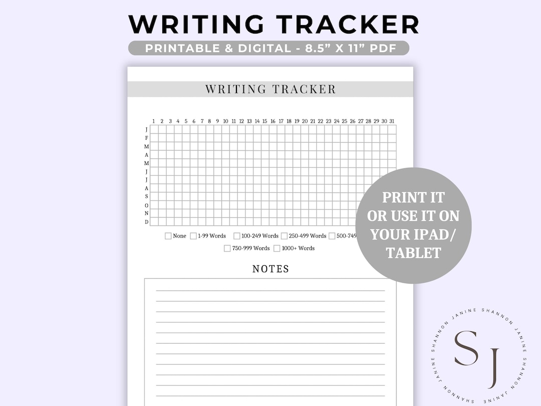Writing Tracker | Printable Journal Page | Digital iPad Planner ...