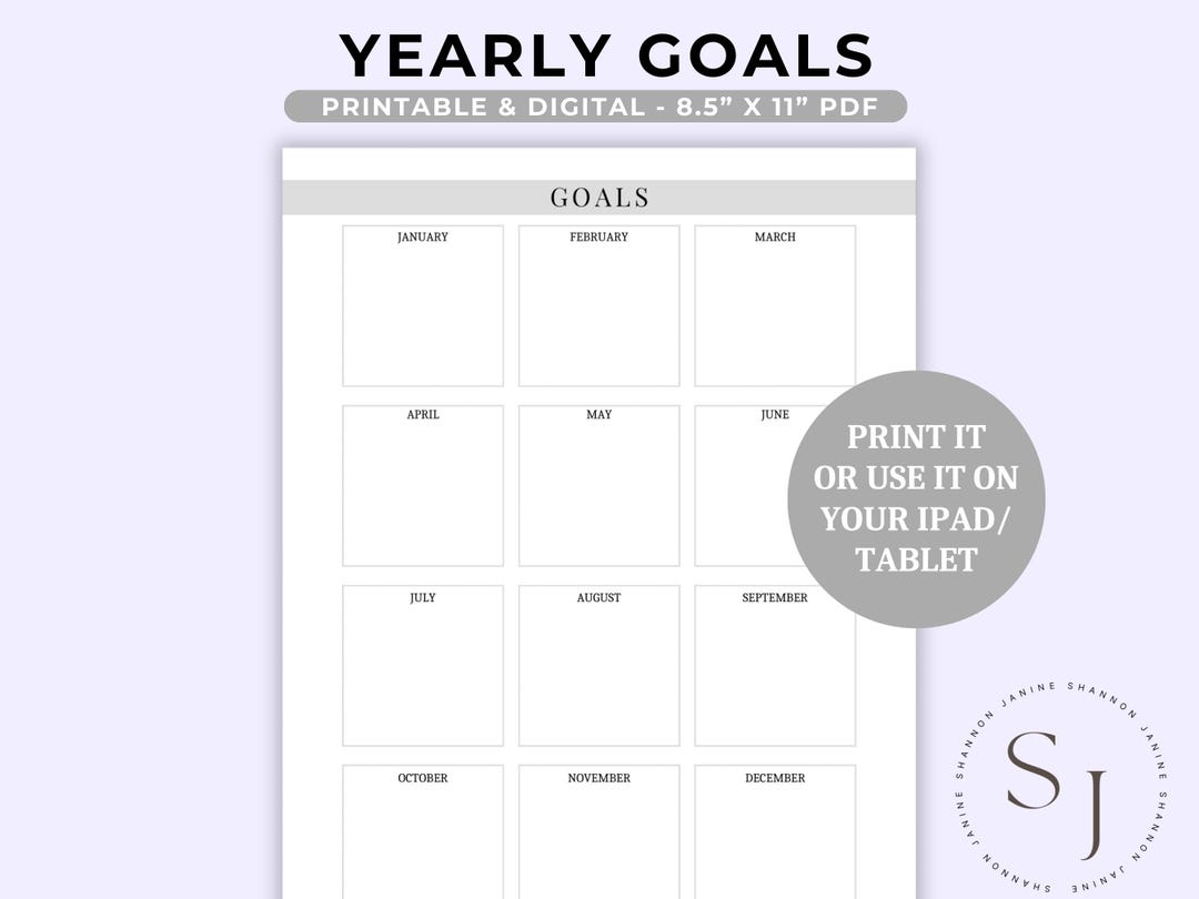 Yearly Goals Tracker Printable Journal Page Digital iPad Planner ...