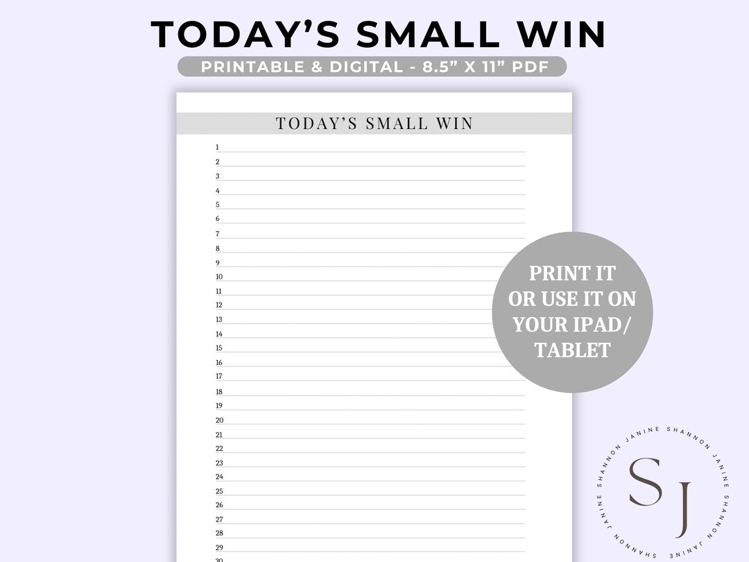 Small Win Tracker Printable Journal Page Digital iPad Planner Printable ...