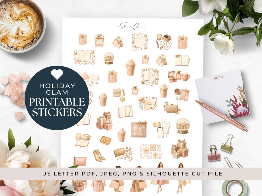 Pink Holiday Glam Printable Stickers – Soft Christmas Planner Decor ...