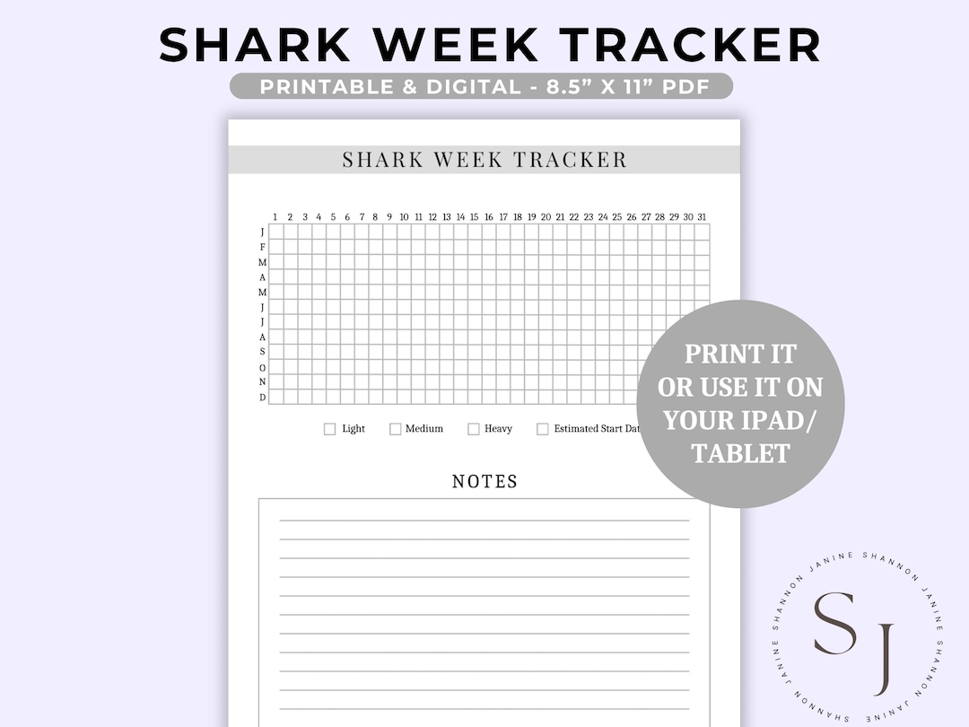Shark Week Tracker | Digital iPad Planner | Printable Planner | Health ...