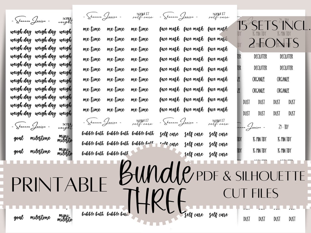 Text Bundle 3, Script Stickers, Font Stickers, Printable Erin Condren ...