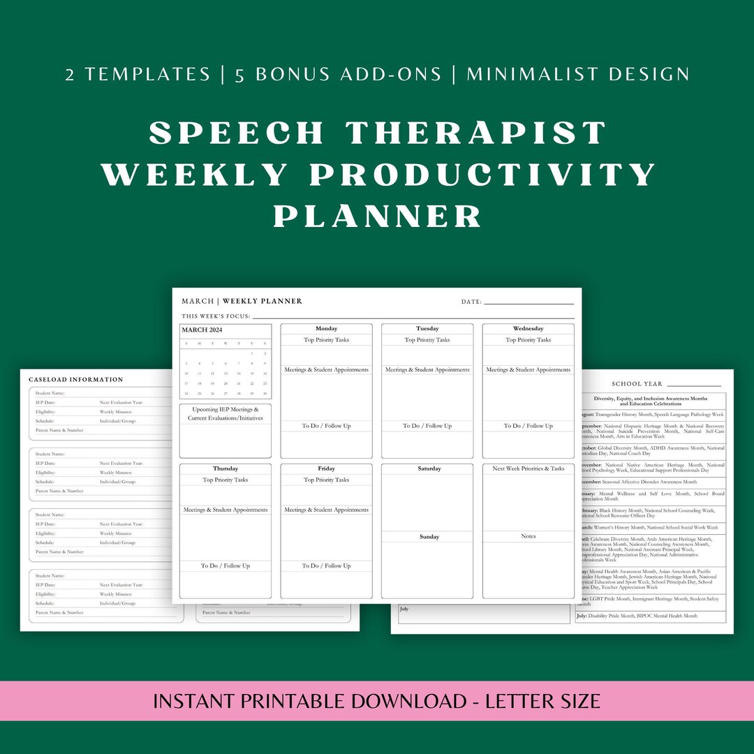 Speech Therapist Planner, SLP Weekly Planner, Minimalist Design, SY25 ...