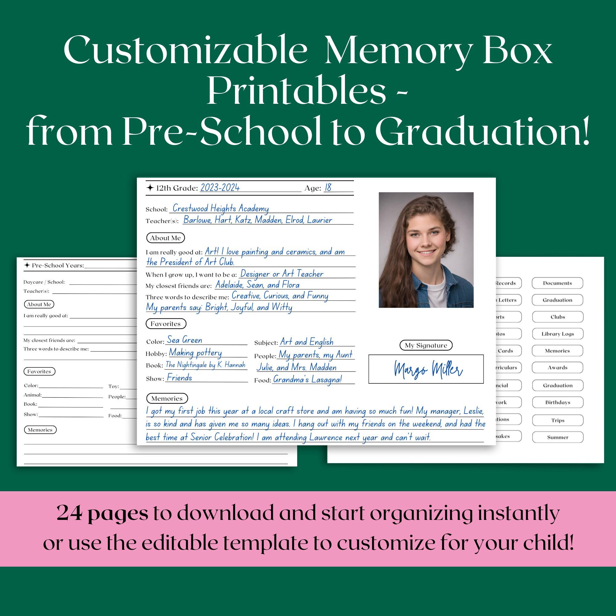 School Memory Box Kit Printable, Children's Memory Kit, Kid's Memory ...