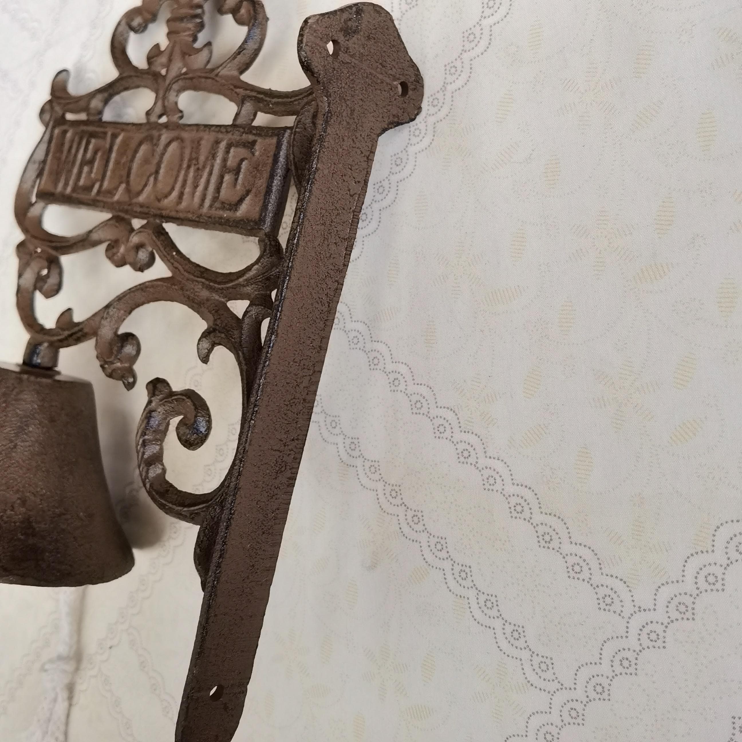 French Scroll Fleur De Lis Welcome Rustic Solid Cast Iron Hanging Bell ...