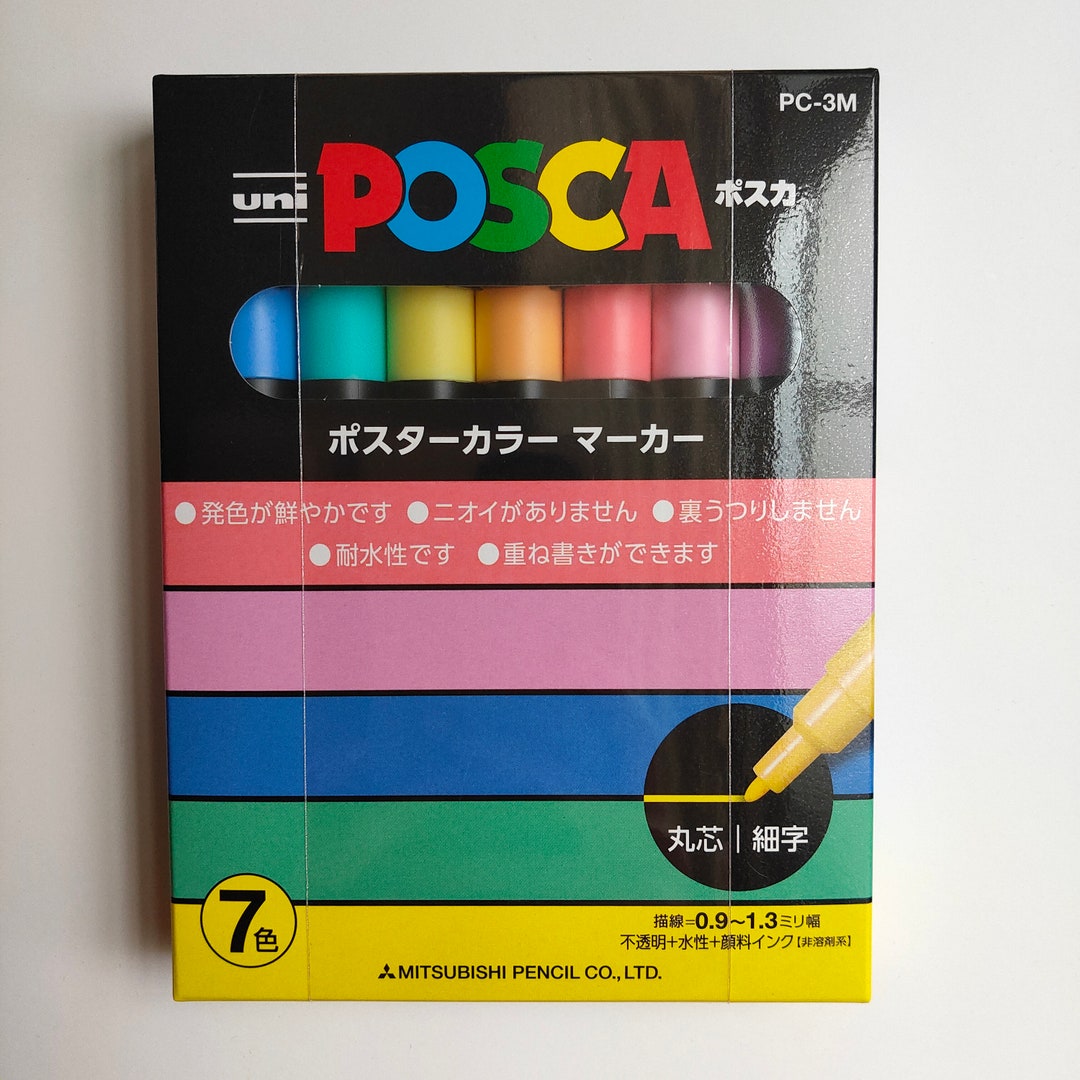 POSCA PC-3M 7 Pastel Colours Set Fine Point 0.9mm to 1.30mm Pen Line ...