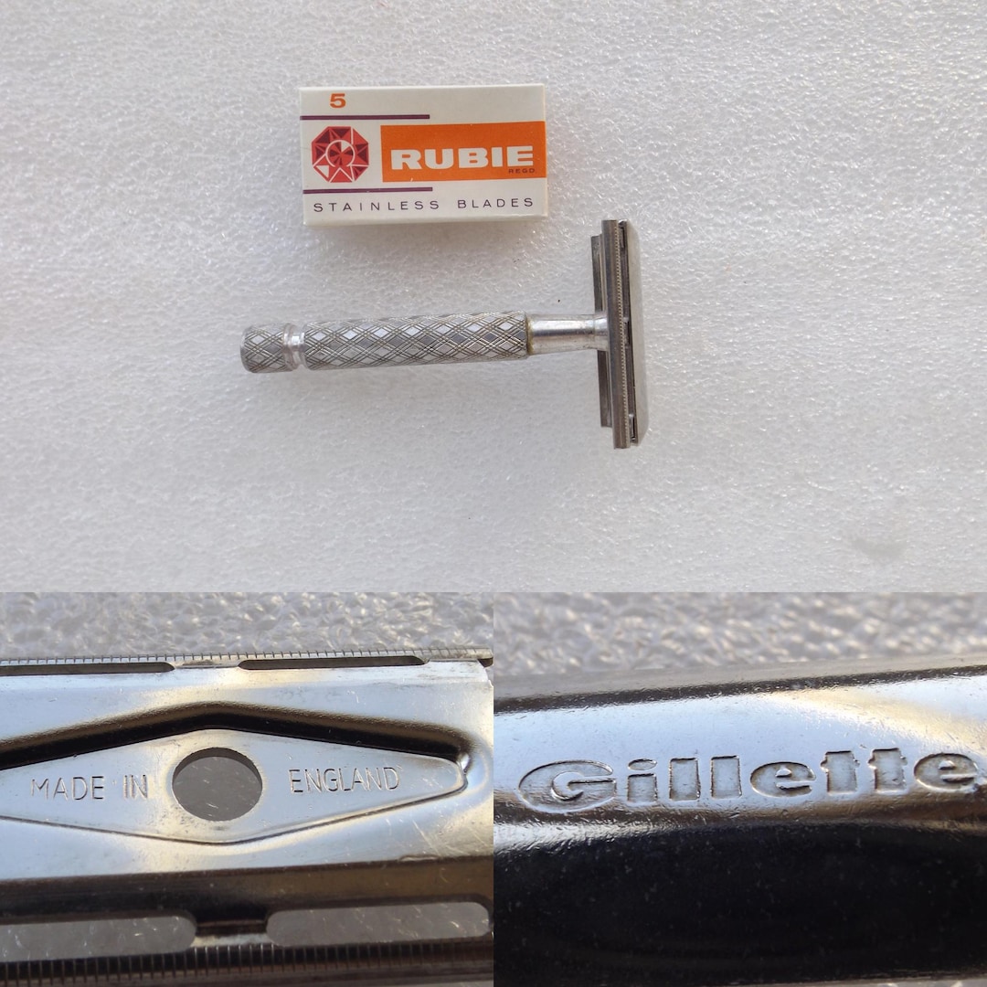 Vintage Gillette Safety Razor Made in England + (5 Rubie Blades) , FREE ...