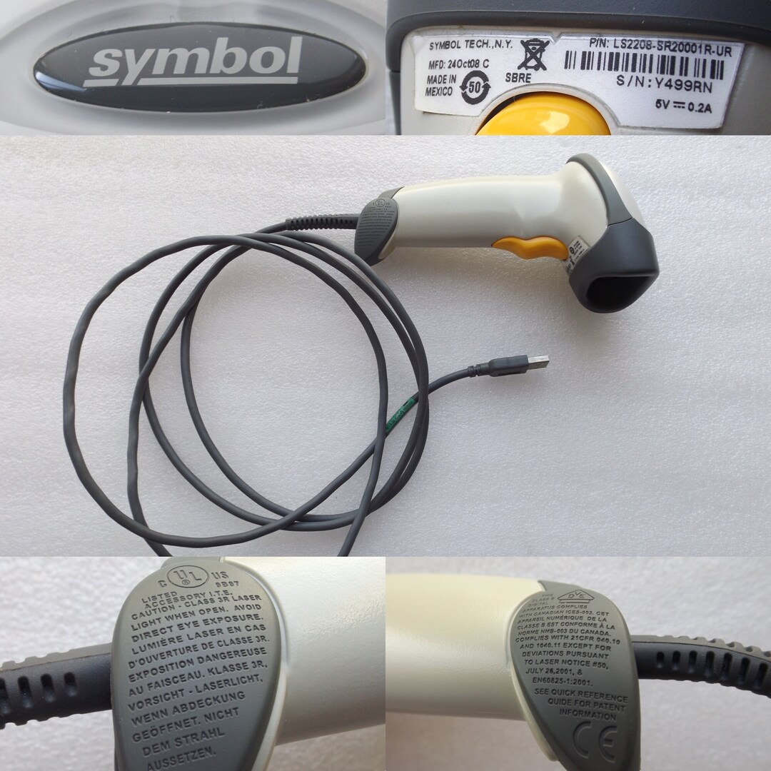 Barcode POS Scanner Symbol LS2208-SR2001R-UR Handheld Laser Barcode Pos ...