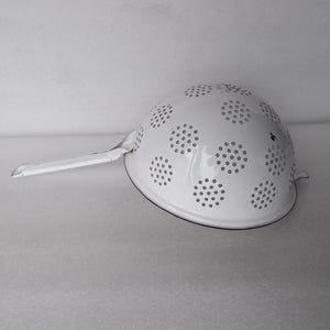 Vintage Еnamel Colander With Long Handle, Enamel Ware Kitchen Utensil ...