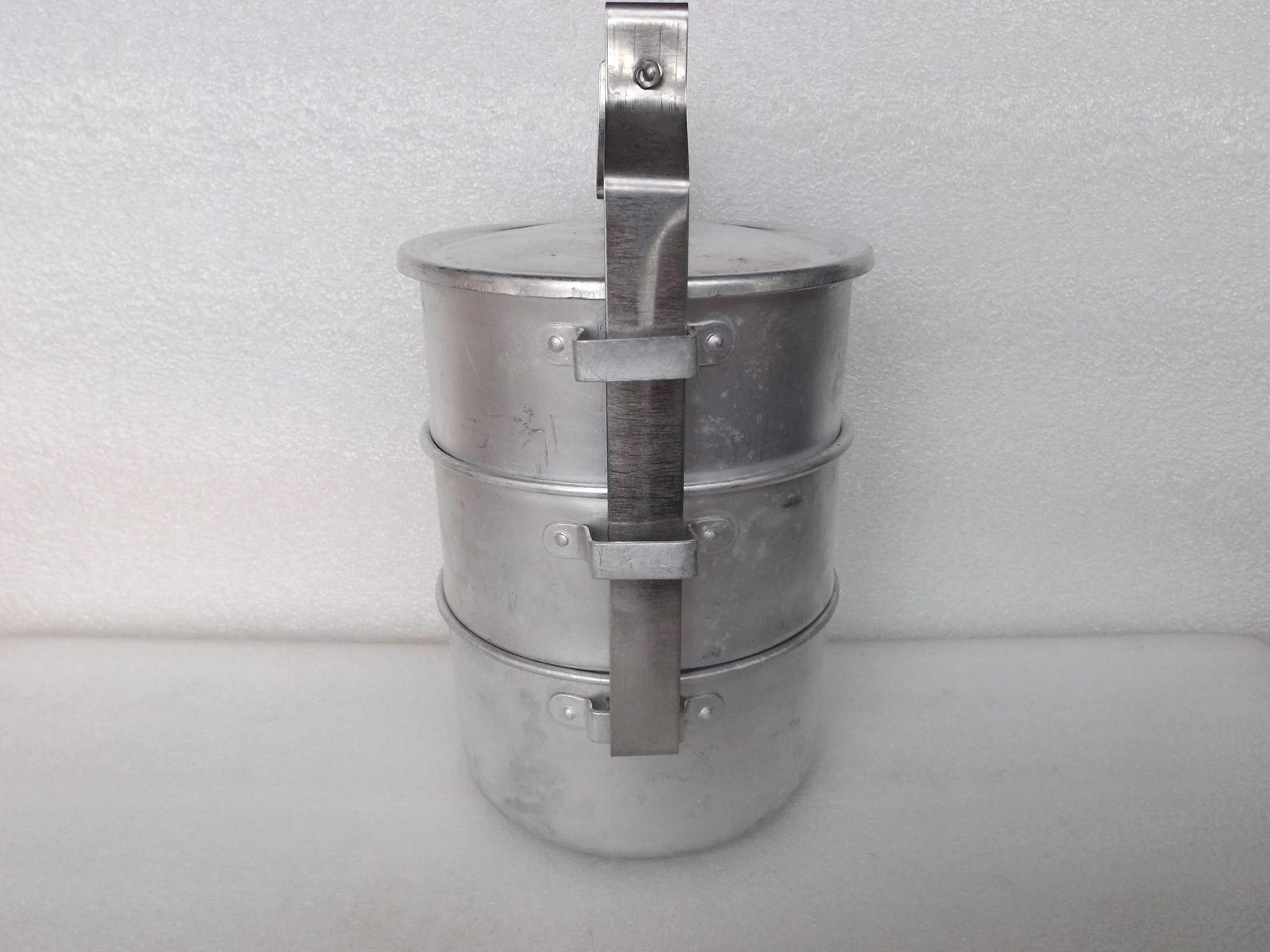 3 Vintage 1960-70s. Aluminum Food Containers 3-tier With Metal Handle ...