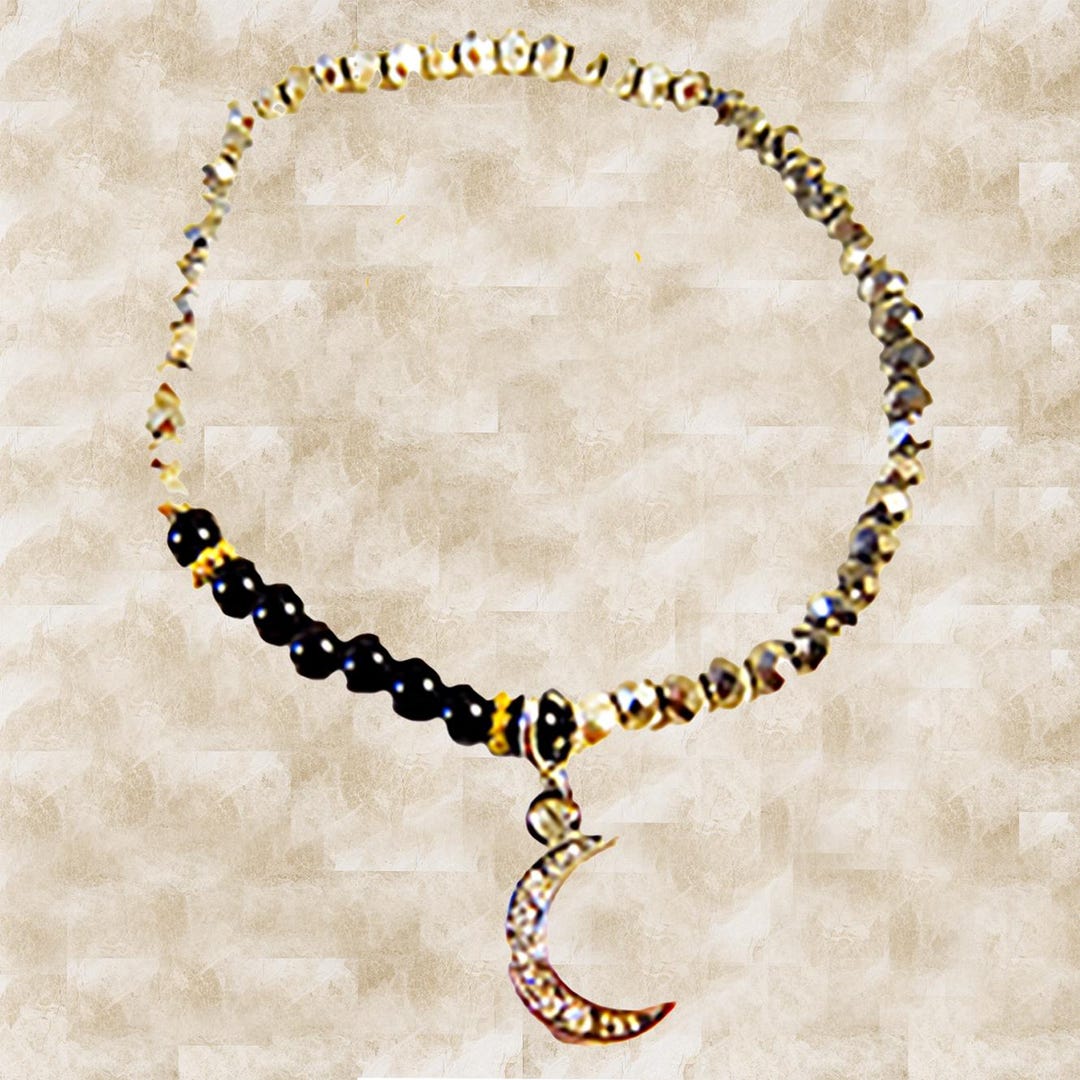 SILVER MOON BRACELET, Silver Crystals, Black Glass Beads, Moon Charm ...