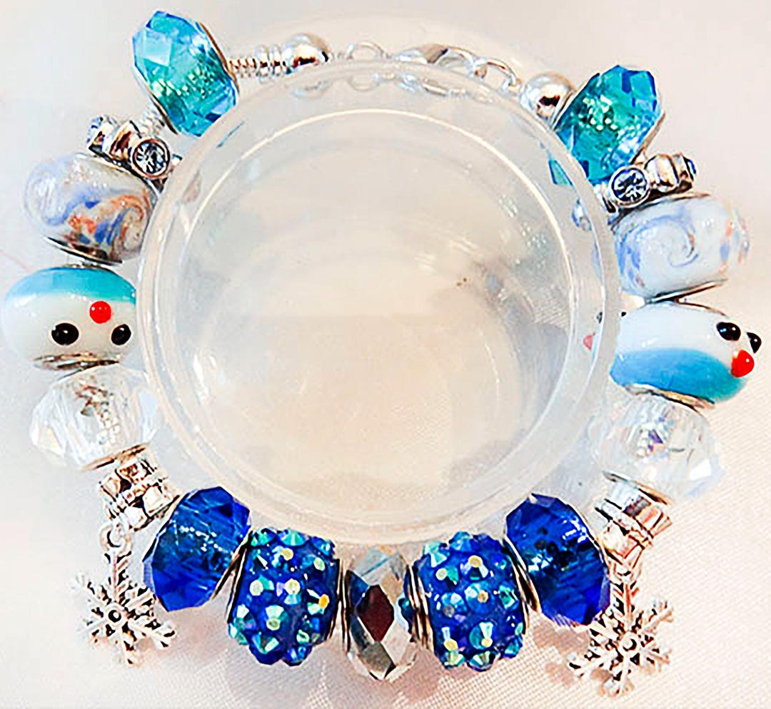 Blue Crystal Bead Stretch Bracelet With Snowflake Charms - Etsy