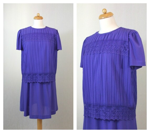 70s 80s vintage violet dress. Layer and lace dress. Short | Etsy