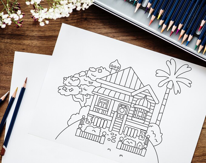 Custom Personalized Bluey Style House Portrait | Unique Gift Idea ...