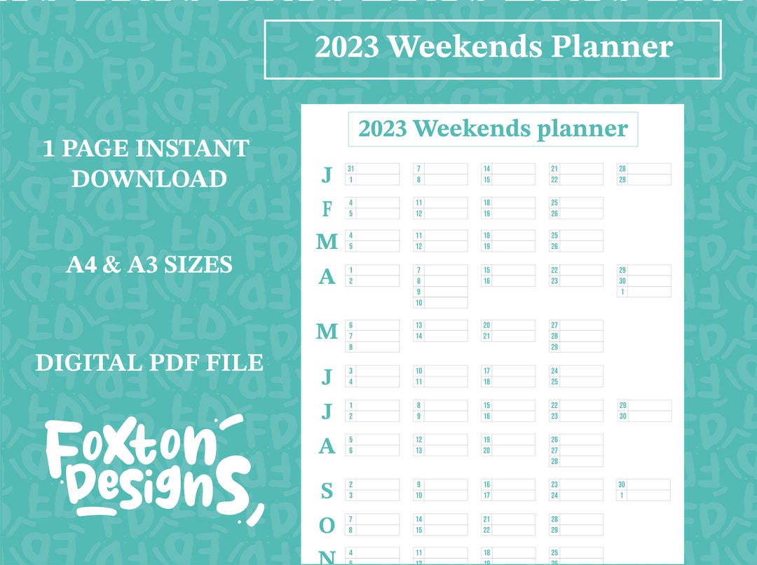 2023 Weekends Only Planner Organise Your Year Ahead Digital Download A4 ...