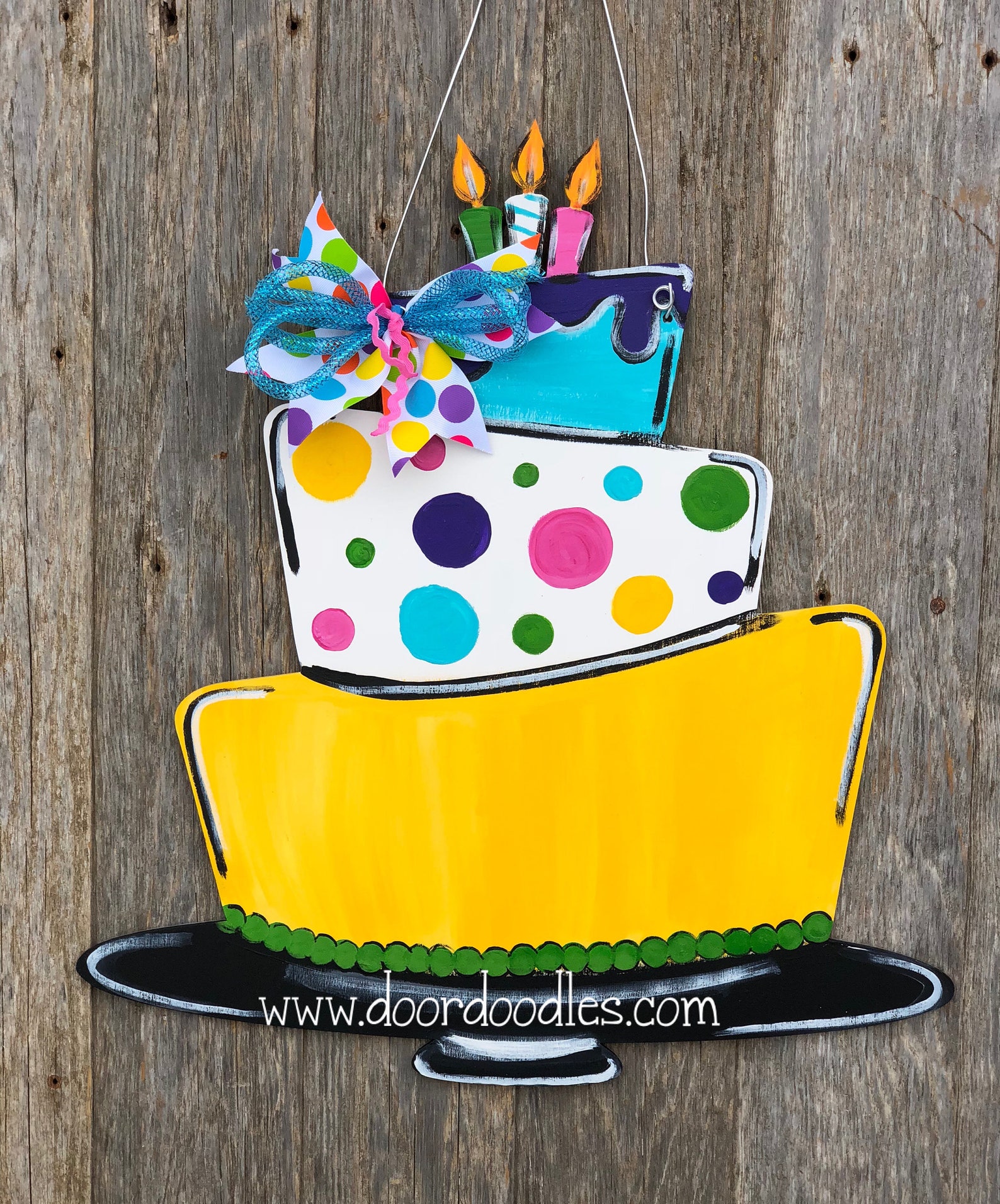 Birthday Layer Cake Front Door Hanger Sign Wonky Wreath Candle - Etsy