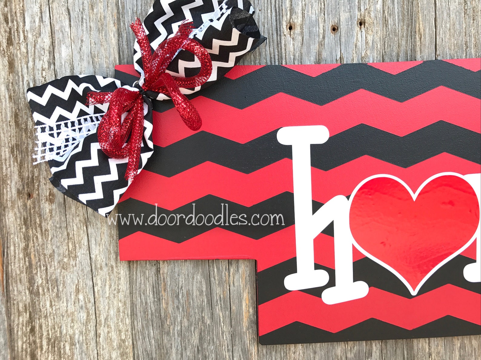 Nebraska Home Chevron Black and White Front Door Hanger Sign Decor ...