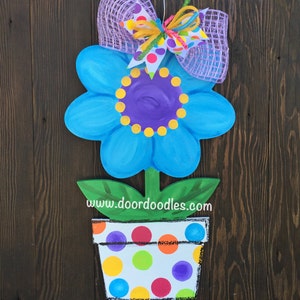 Ships Now! Blue Polka Dot Flower in Pot Front Door Hanger Decoration ...