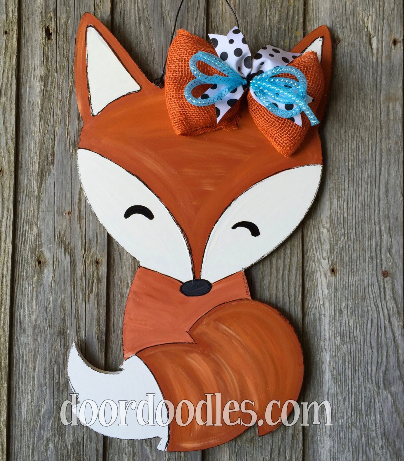 Fox Wooden Door Hang Hanger Hanging Door Doodles Wood Wooden Custom ...