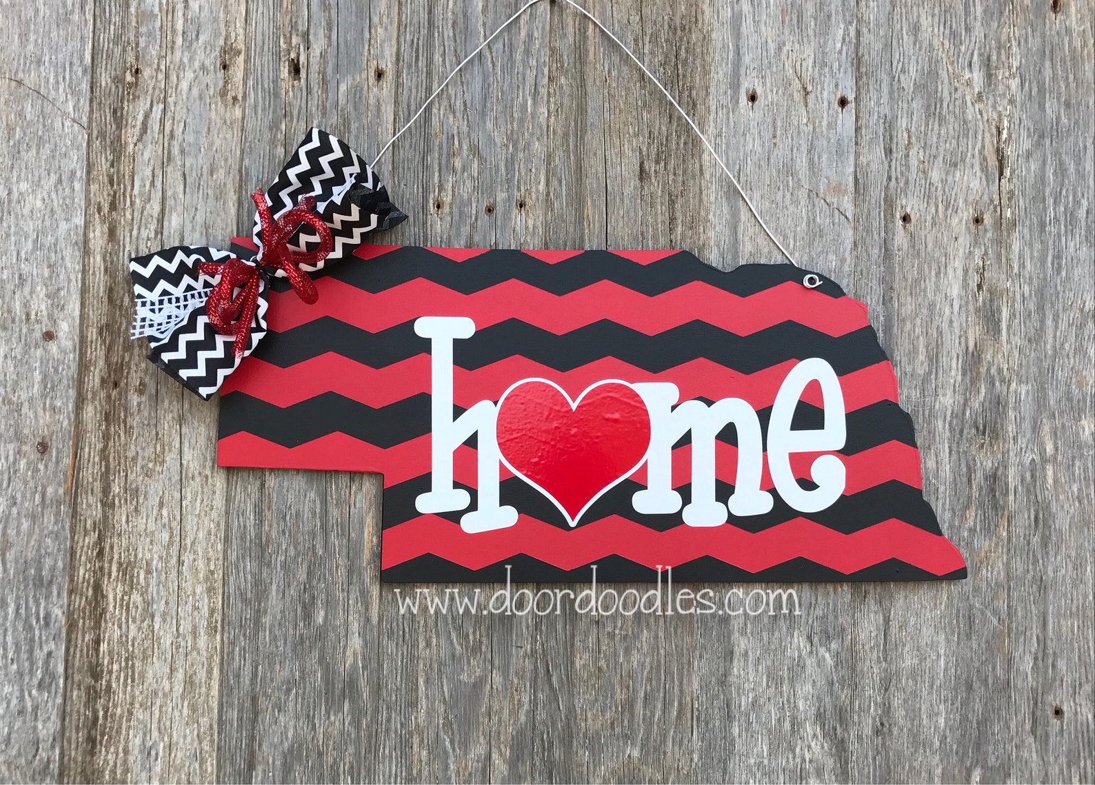 Nebraska Home Chevron Black and White Front Door Hanger Sign Decor ...