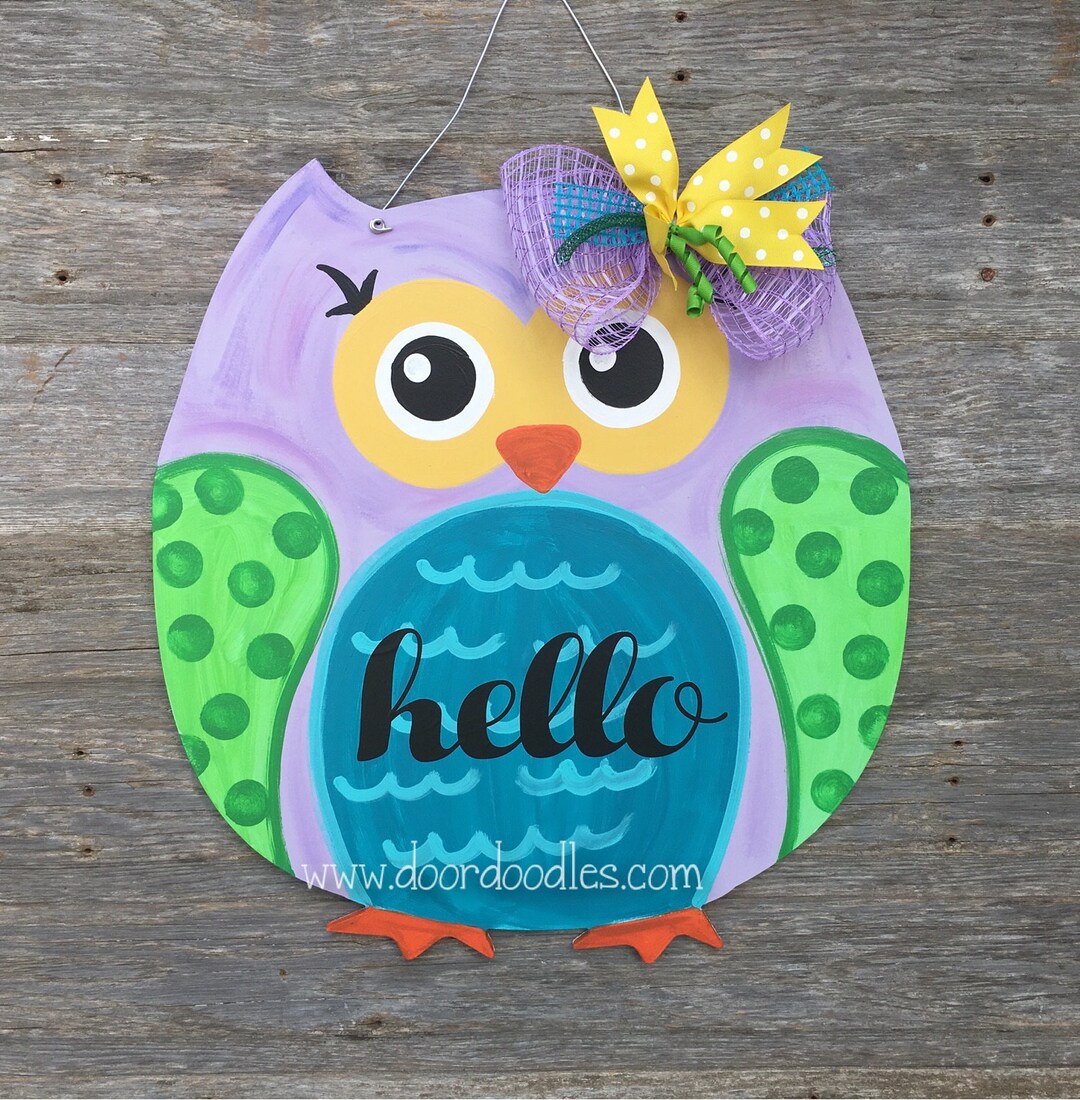 Jumbo Owl Wooden Door Hanger Decoration Front Door Hang Wreath Ornament ...