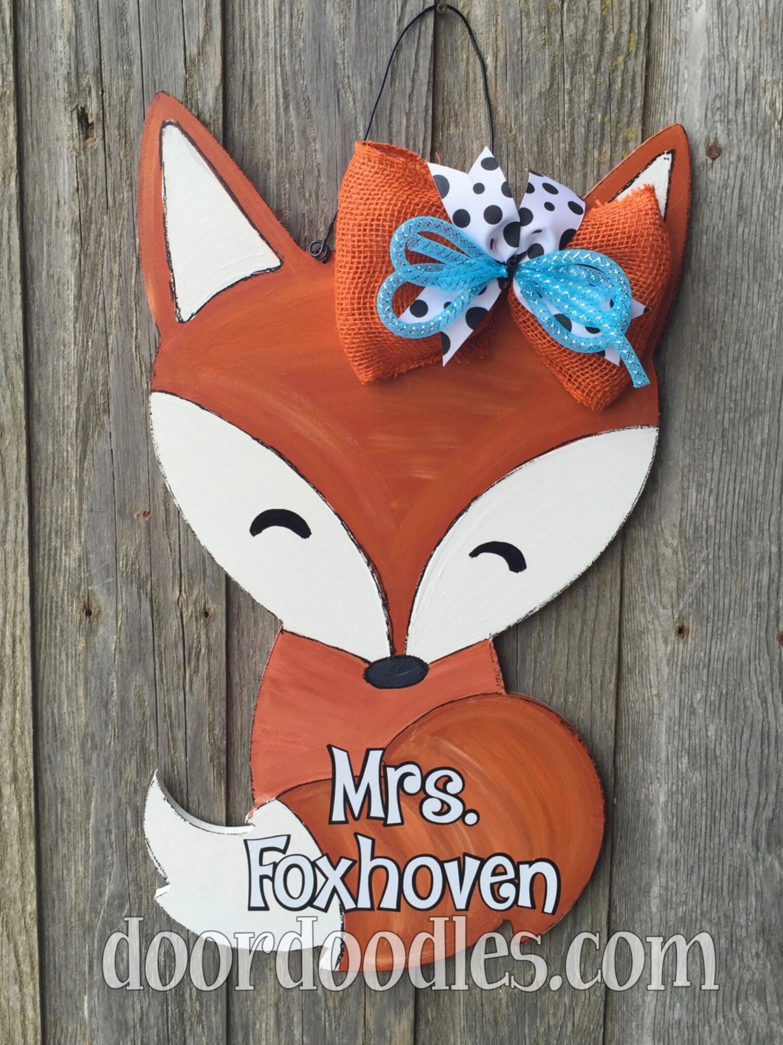 Fox Wooden Door Hang Hanger Hanging Door Doodles Wood Wooden Custom ...