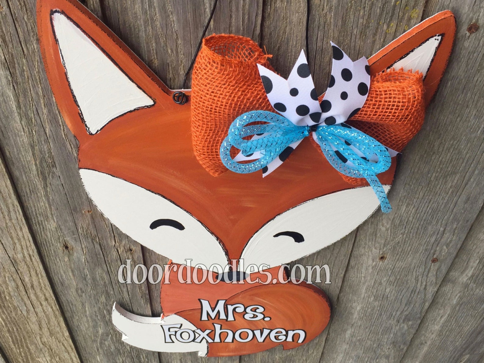 Fox Wooden Door Hang Hanger Hanging Door Doodles Wood Wooden Custom ...