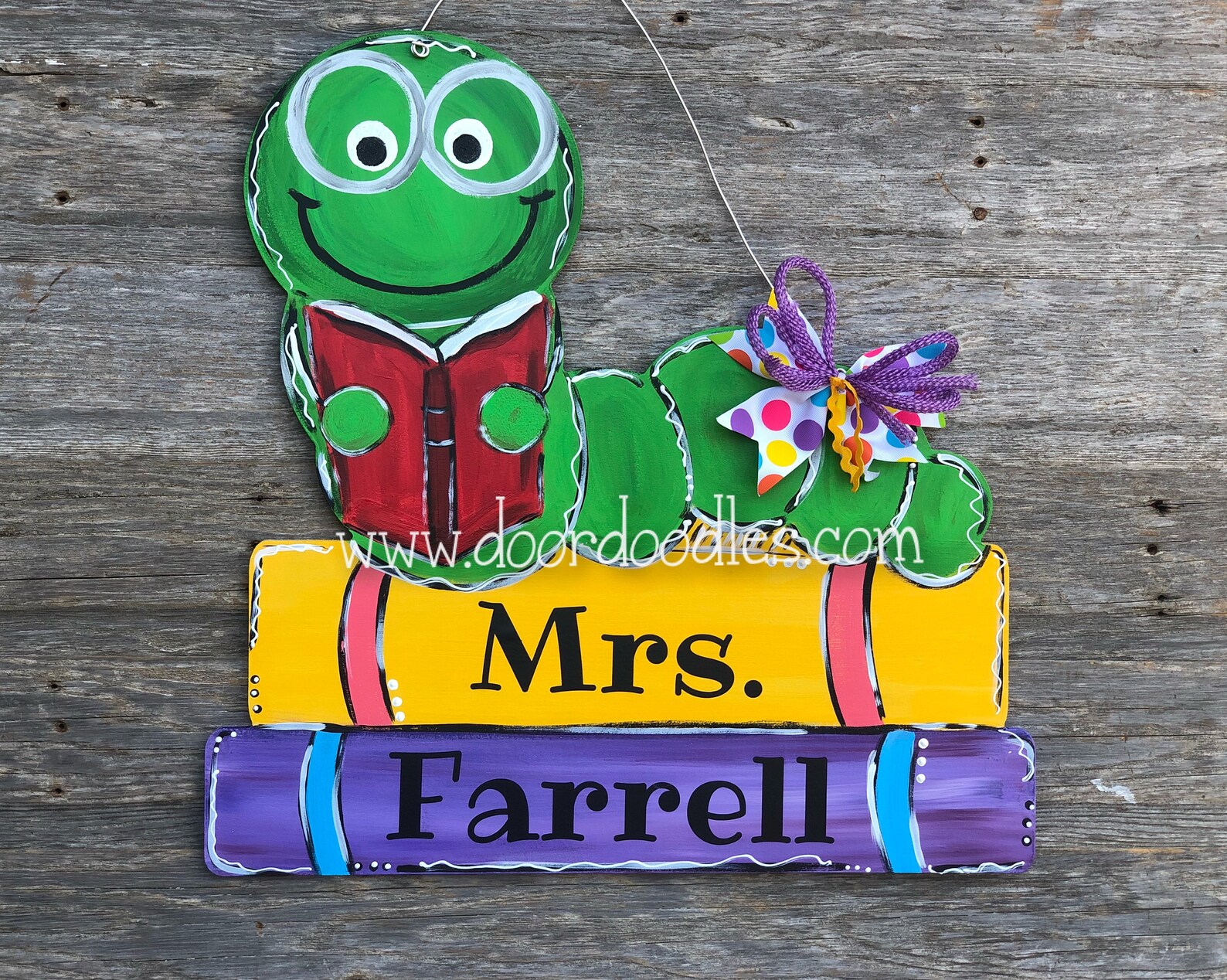 Books With Bookworm Book Worm Librarian Teacher Door Hanger Hanging ...