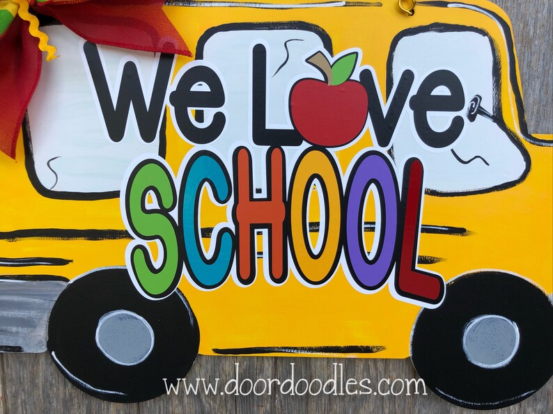 School Bus We Love School Apple Back to School Teacher Door | Etsy