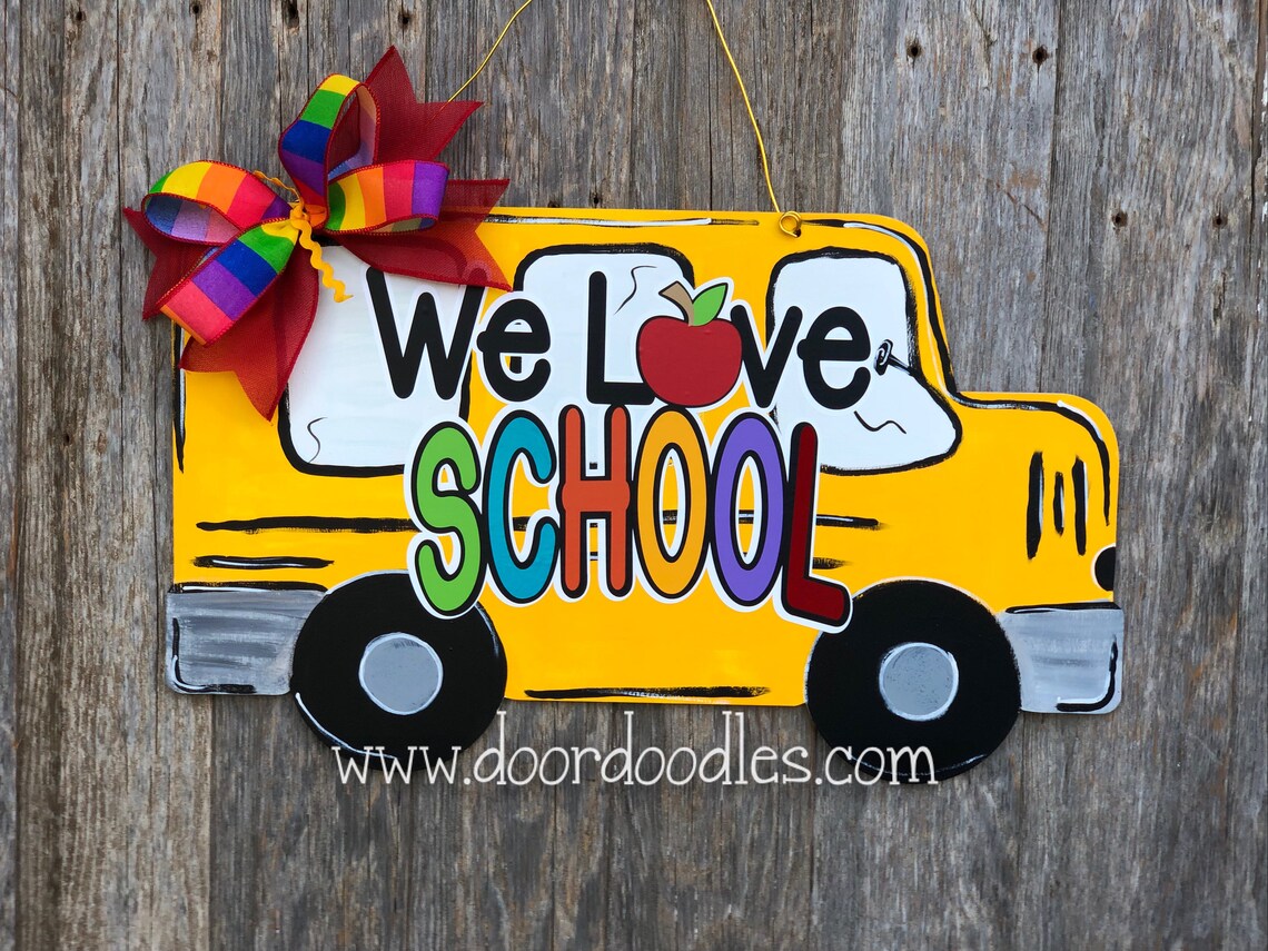 School Bus We Love School Apple Back to School Teacher Door | Etsy