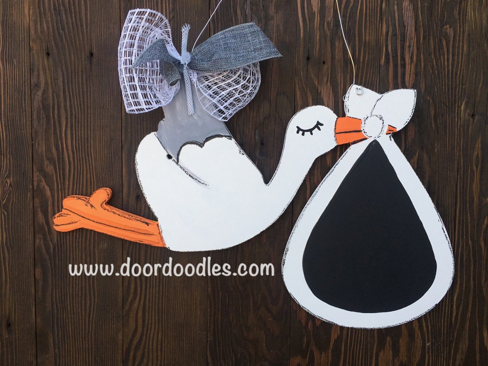 Stork Birth Announcement With Chalkboard Hospital Sign Front Door New ...