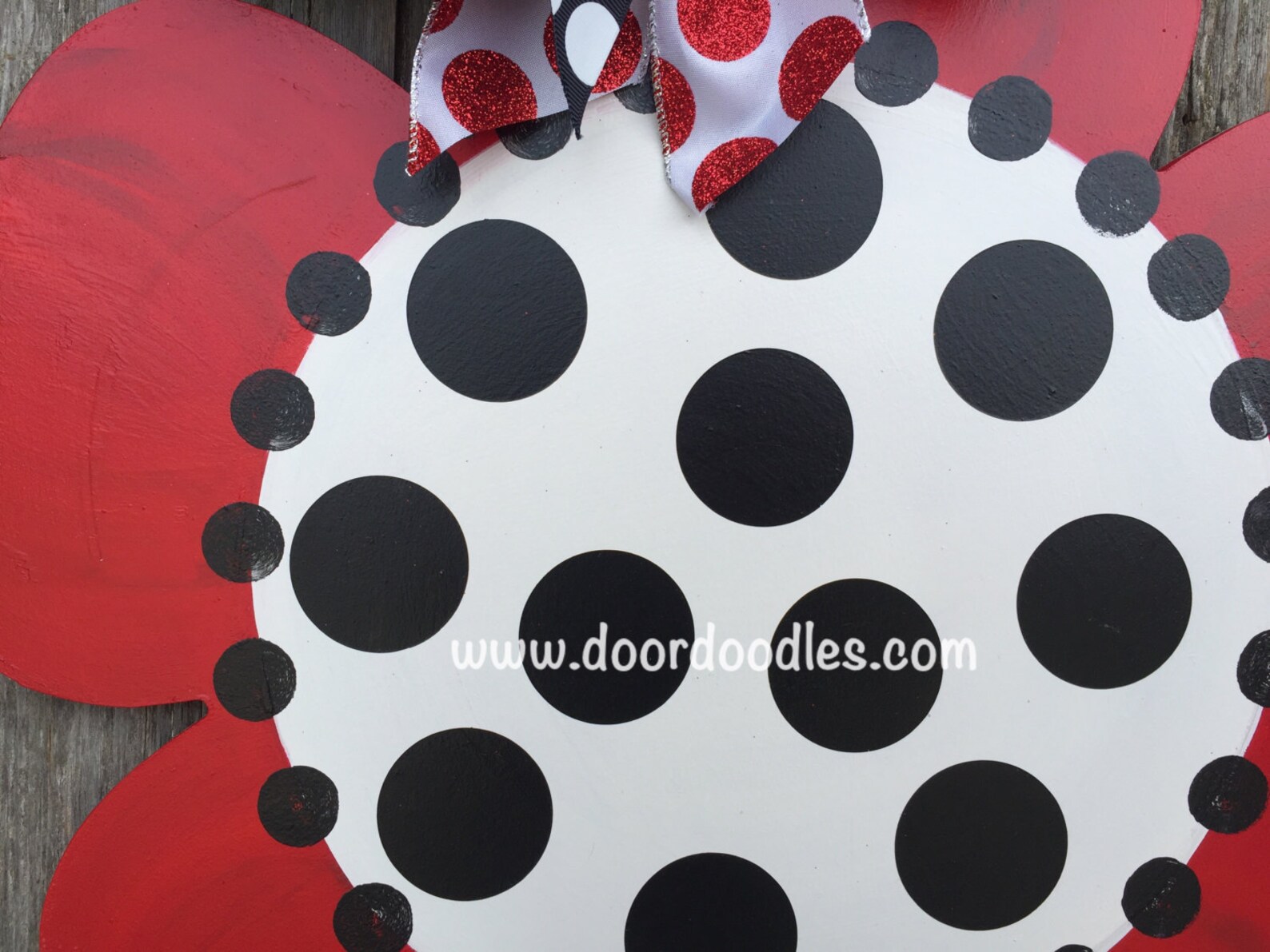 Red Flower With Polka Dot Center Front Door Hanger Decoration Wood ...