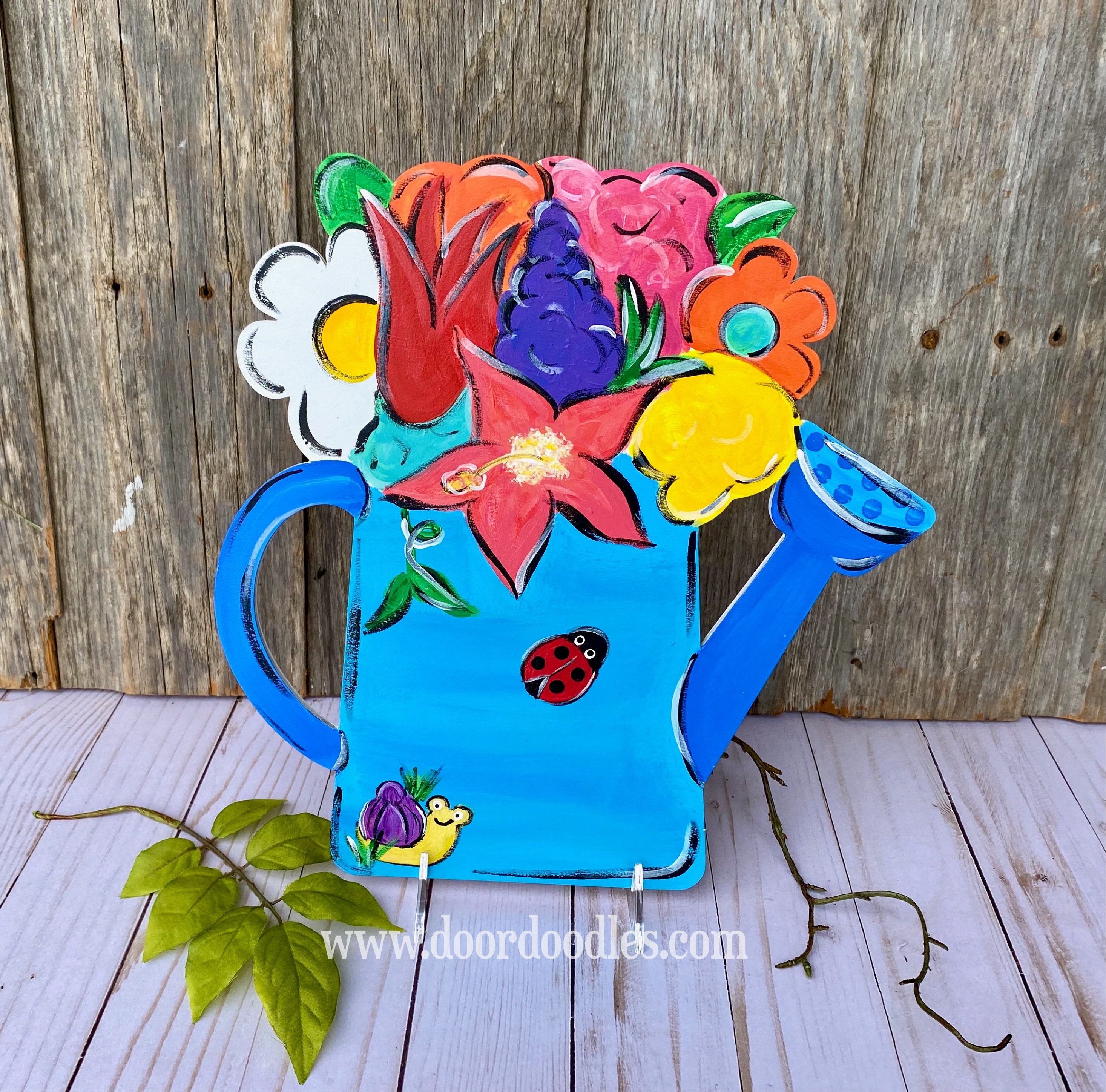 Jumbo Watering Can Full of Flowers With Snail and Ladybug Front Door ...