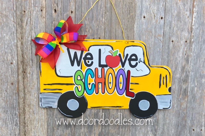 School Bus We Love School Apple Back to School Teacher Door | Etsy