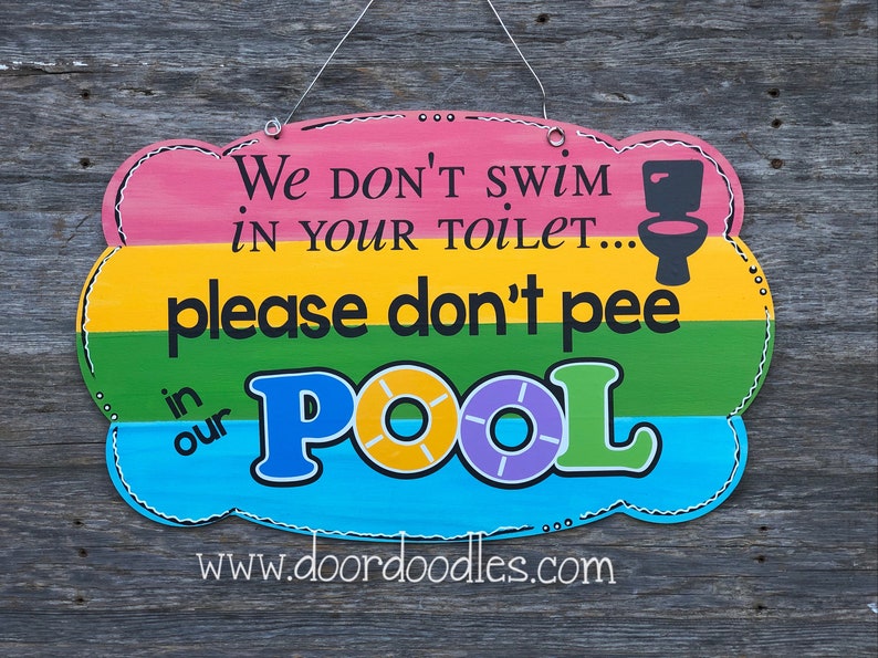 Pool Rules Sign Plaque Hanger Please Don't Pee in Our Pool - Etsy