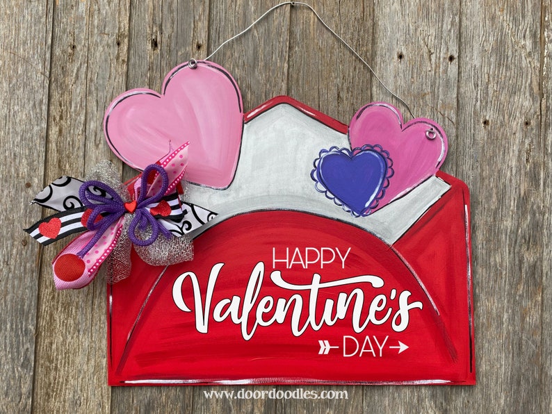 Ships Now! Valentine's Day Door Hanger Be Mine Envelope Red Pink Wood ...