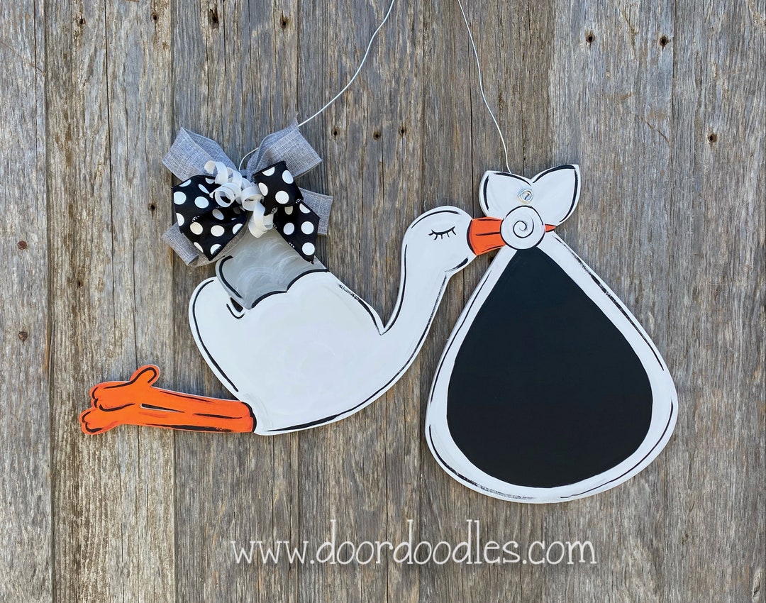 Stork Birth Announcement With Chalkboard Hospital Sign Front Door New ...