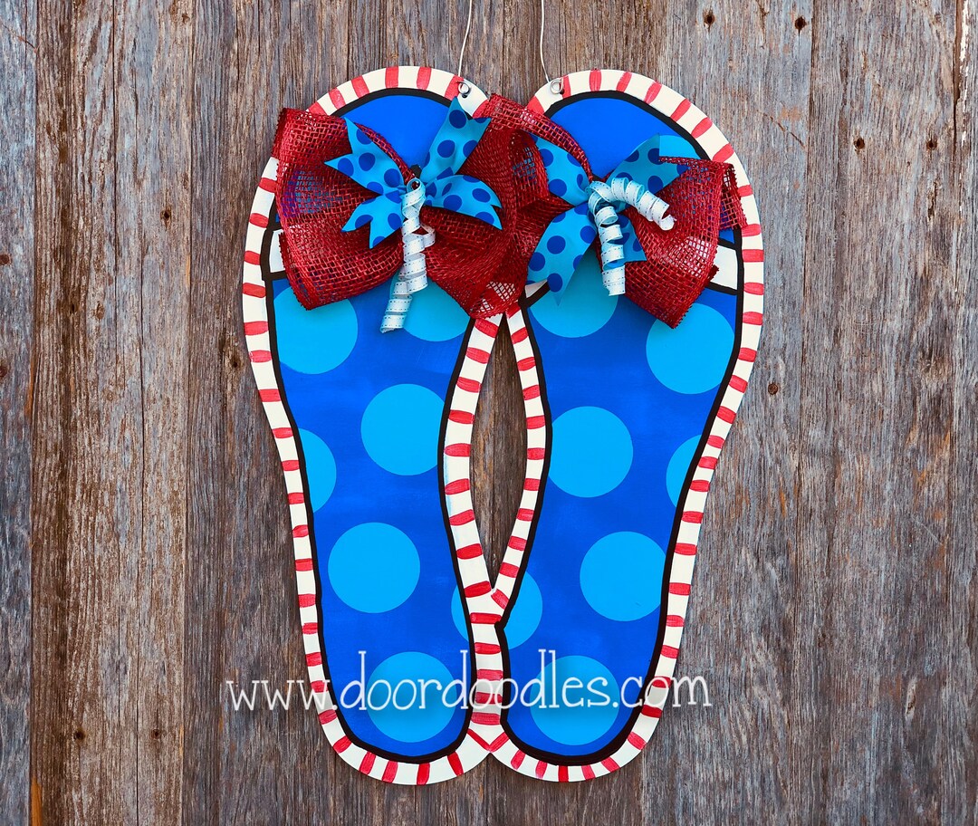 Red White & Blue Jumbo Flip Flops Door Decoration Hanger Decor Summer ...