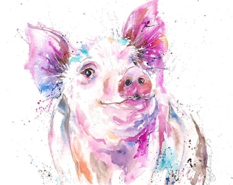 Pig watercolor | Etsy