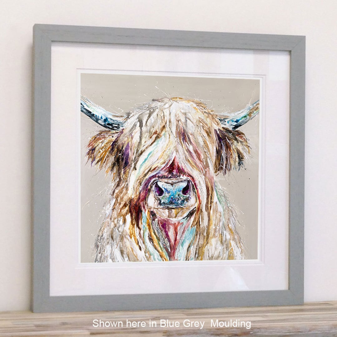 Grey Framed 'mccoo' Highland Cow Coo Wall Art Print by Collectable ...