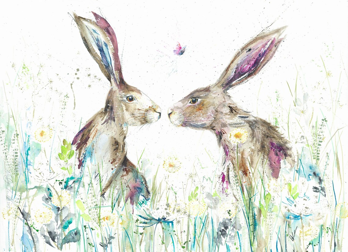 Mounted Kissing Spring Hares Giclee Print. Wildlife Hare - Etsy