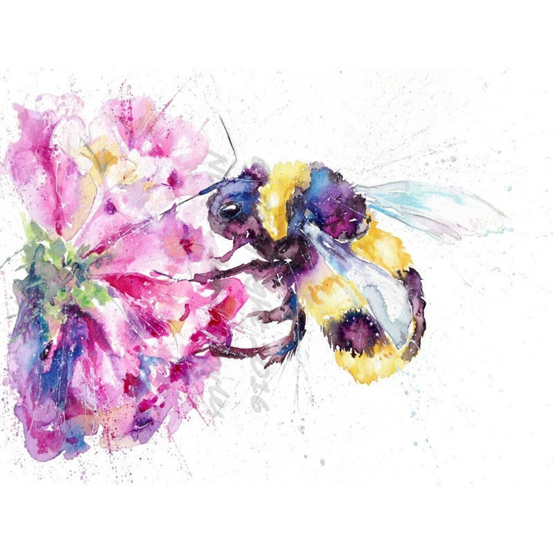 Signed Mounted A4 Wild Bumble Bee and Flower Wildlife Watercolour ...