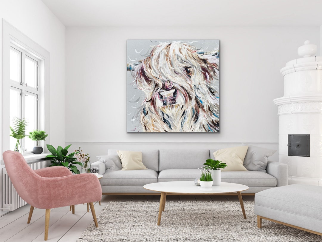 ORIGINAL Highland Cow Coo With Butterfly . Collectable Cow Art Canvas ...