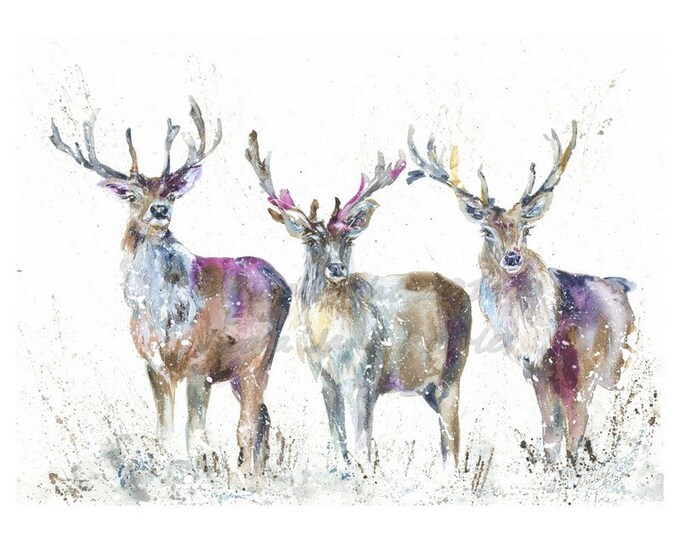 A3 Giclee Print Wildlife Highland Stags , Stag Watercolour Wall Art ...