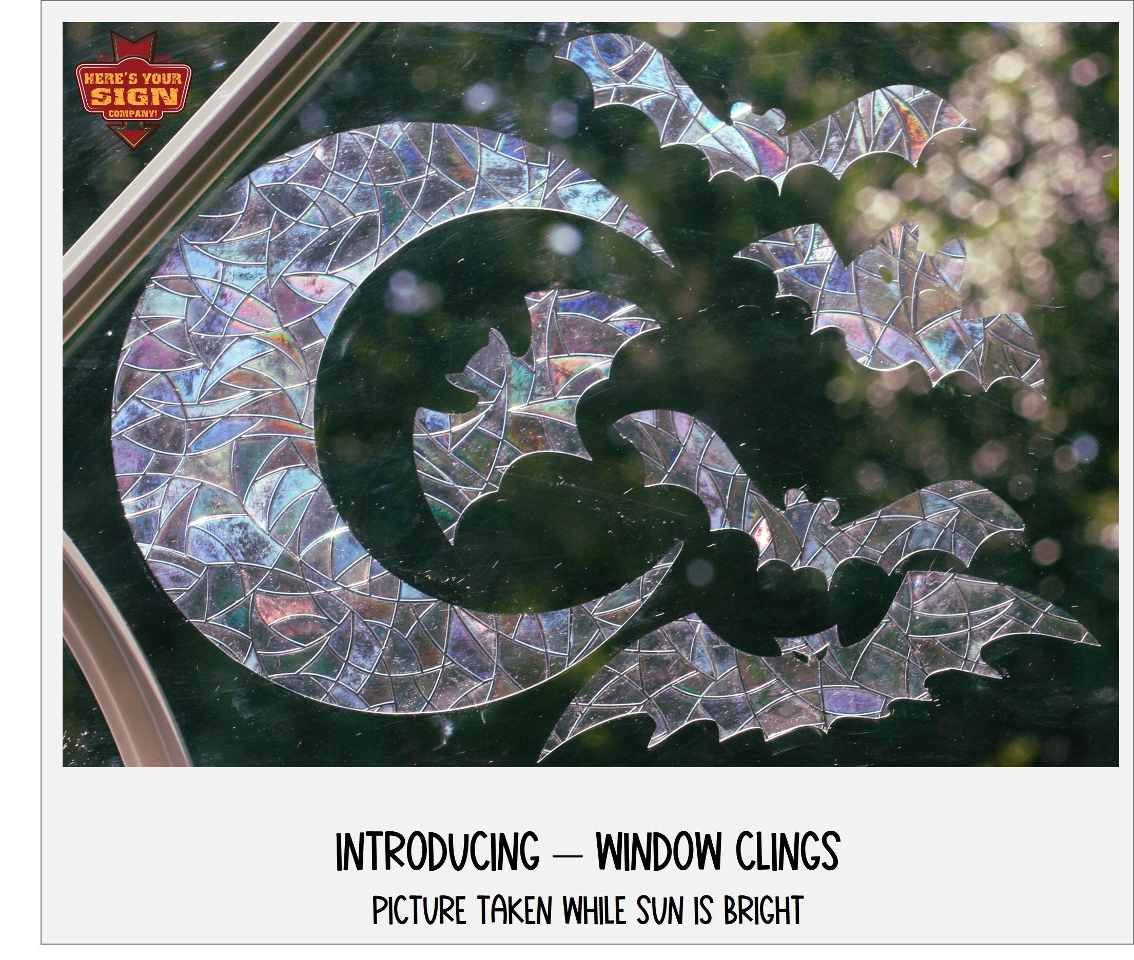 Halloween Bat and Crescent Moon Window Cling. Sun Catcher. Rainbow ...