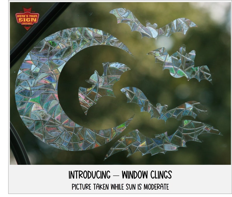 Halloween Bat and Crescent Moon Window Cling. Sun Catcher. Rainbow ...